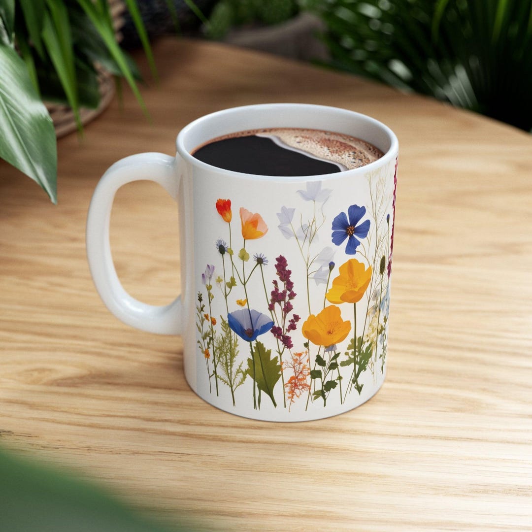 Wildflower Ceramic Mug Floral Design Coffee Cup Spring Botanical Art ...