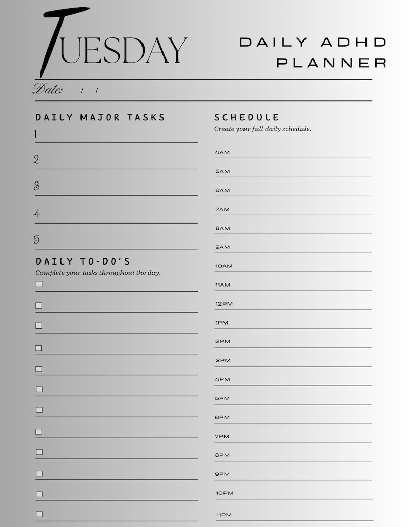 ADHD Productivity Planner Printable, Time Management Tracker, Cognitive ...