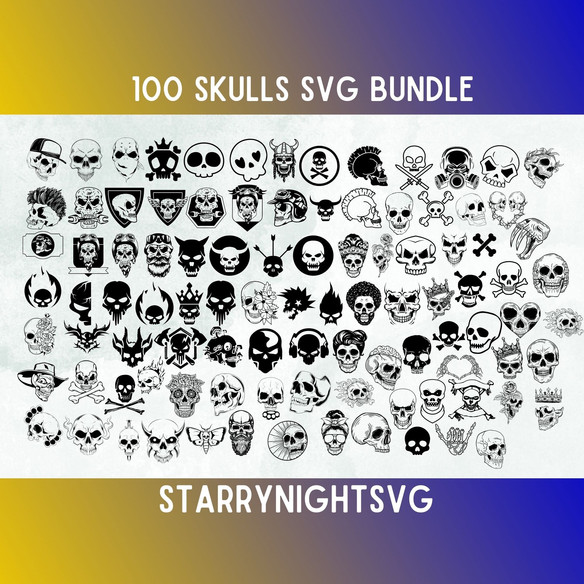 100 Skulls SVG Bundle Skull SVG Skeleton Svg Skull and - Etsy Australia