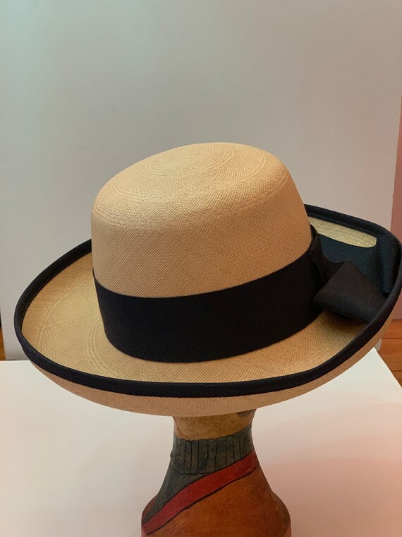 Genuine Women’s Panama Hat with Blue Ribbon Trim - Gem
