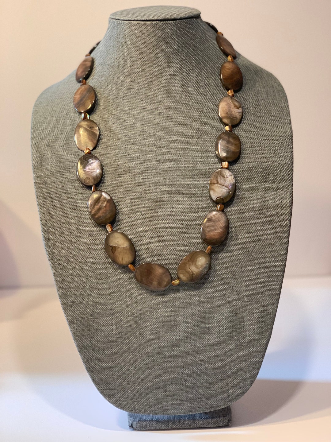 Boho Brown Abalone Shell Bead Necklace With Unique Silver Clasp - Etsy