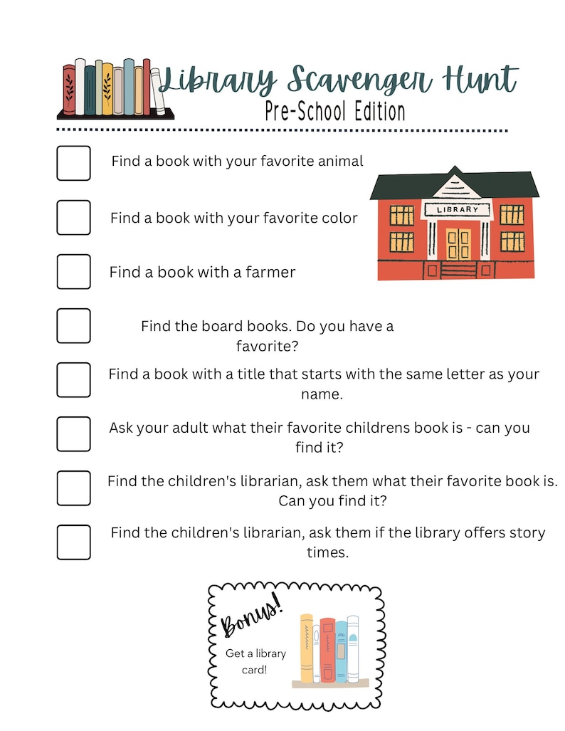 Library Scavenger Hunt - Etsy