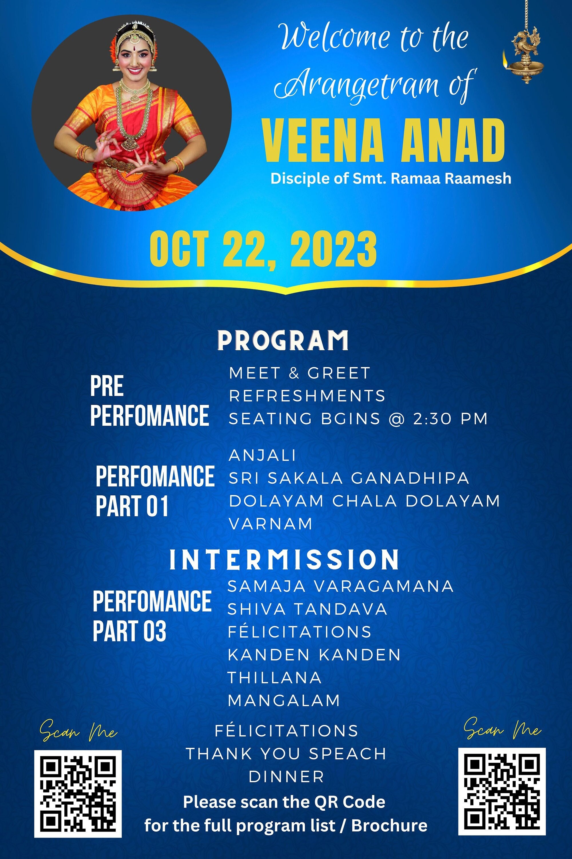 Arangetram Posters, Easel Poster, QR Code Program Poster, Canva ...