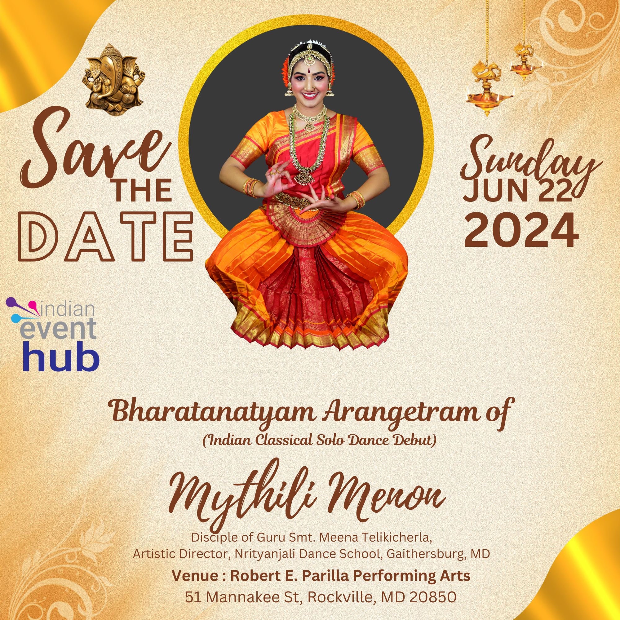 Save the Date Canva Template for Arangetram, Electronic Invitation ...