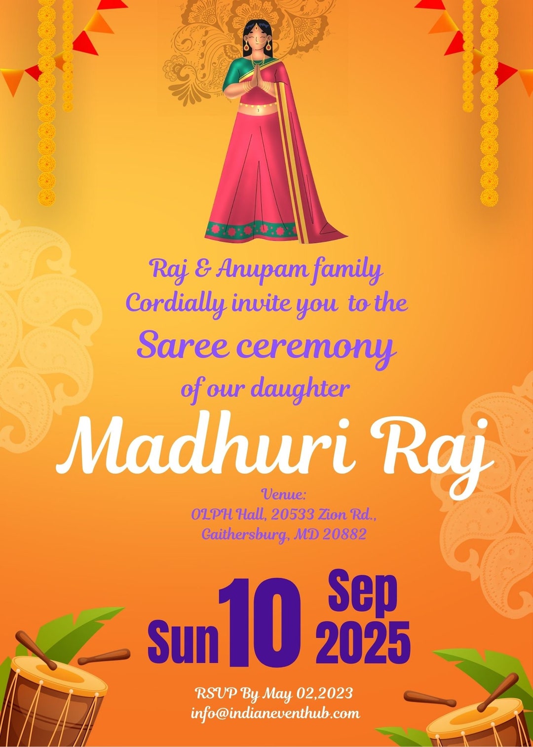 Half Saree Ceremony Invitation Digital Canva Editable Printable Sari ...