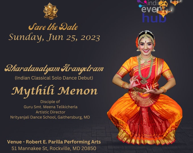 Arangetram Evite.com Custom Template Editable in Canva, Indian ...