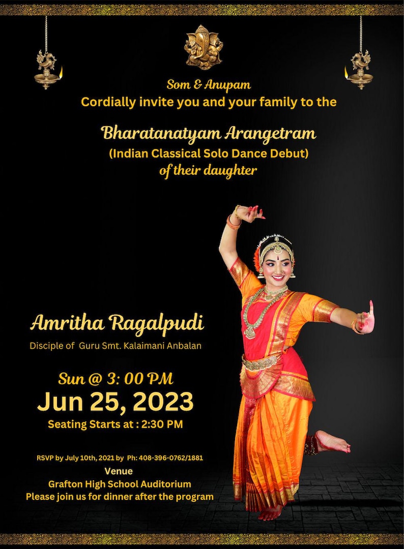 Arangetram EVITE.COM Upload Your Own Media Invitations, Indian ...