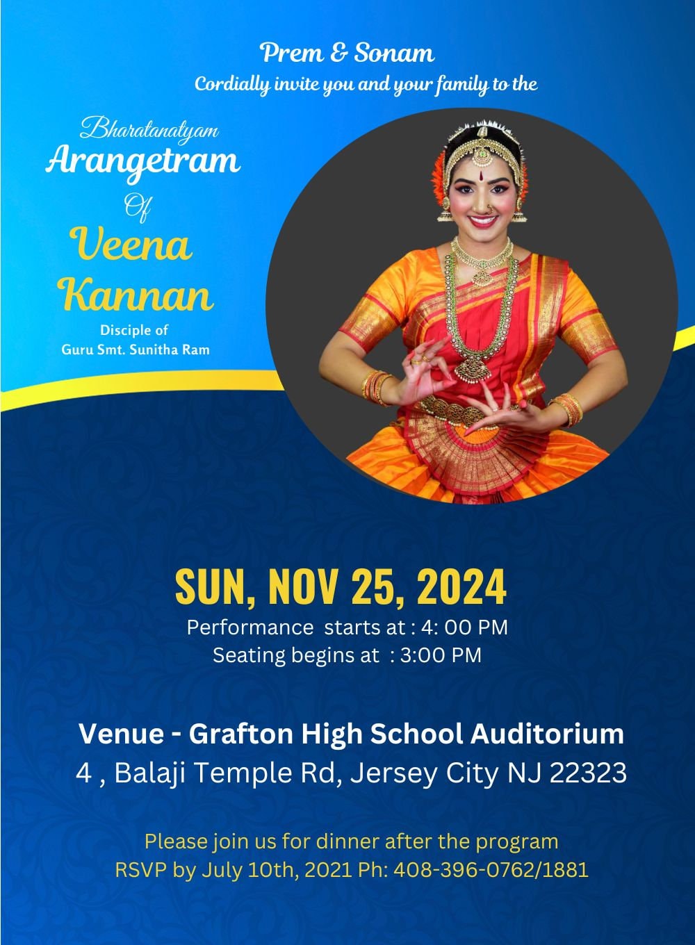 Canva Custom Template for Arangetram | Evite.com Custom FULL ...