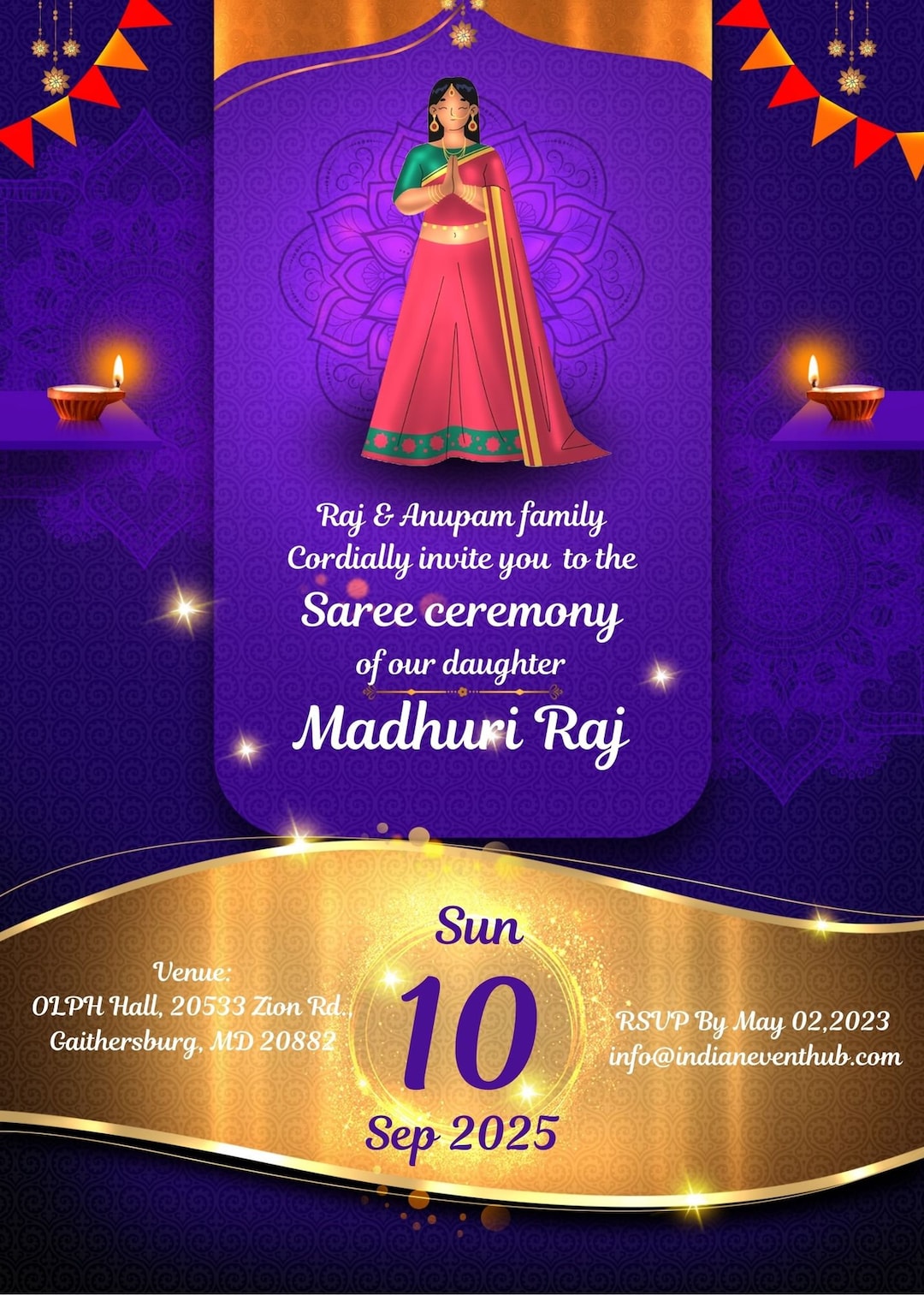 Half Saree Ceremony Invitation Digital Canva Editable Printable Sari ...