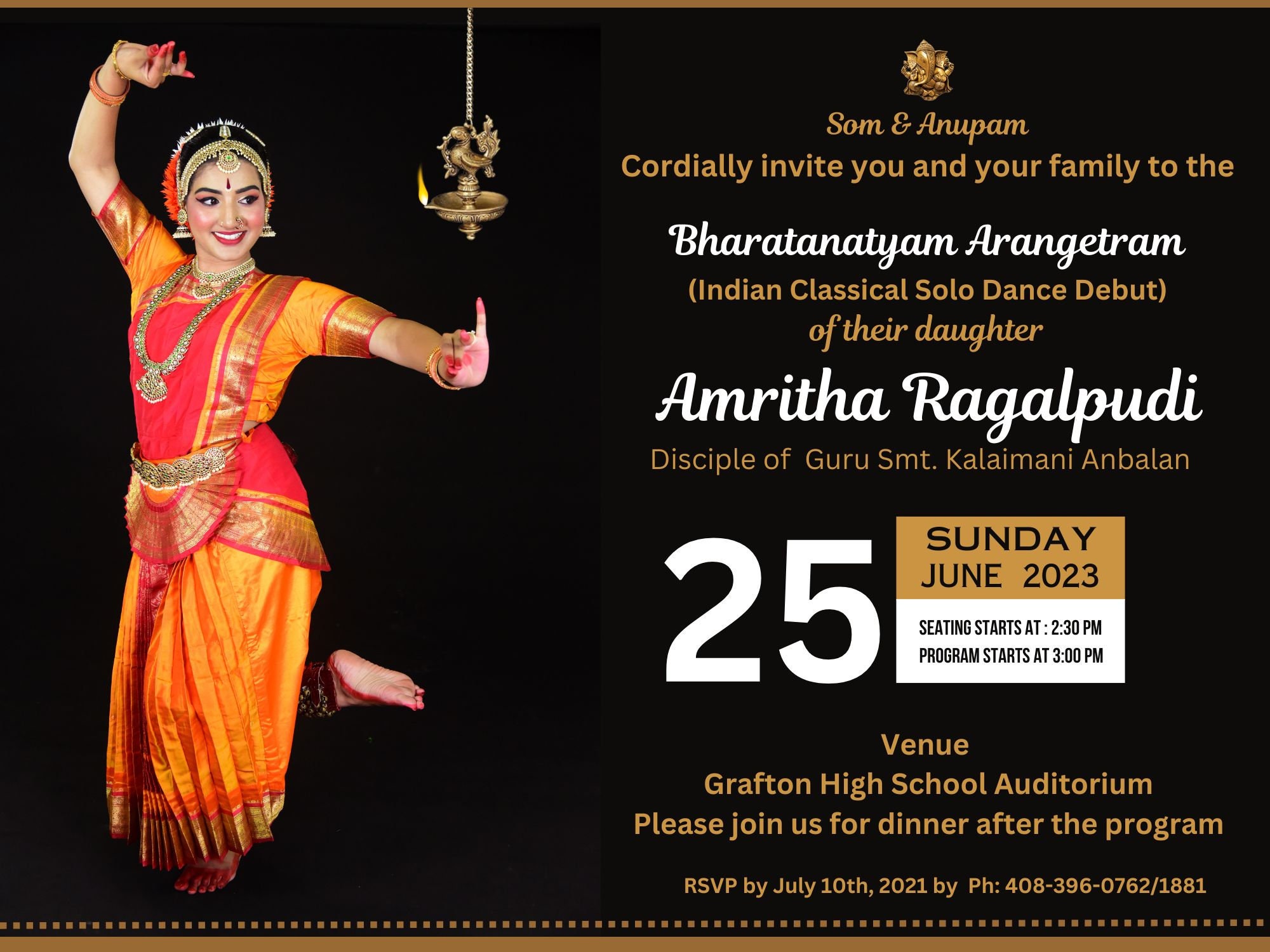 Canva Custom Template for Arangetram Size Usable in Evite.com , Indian ...