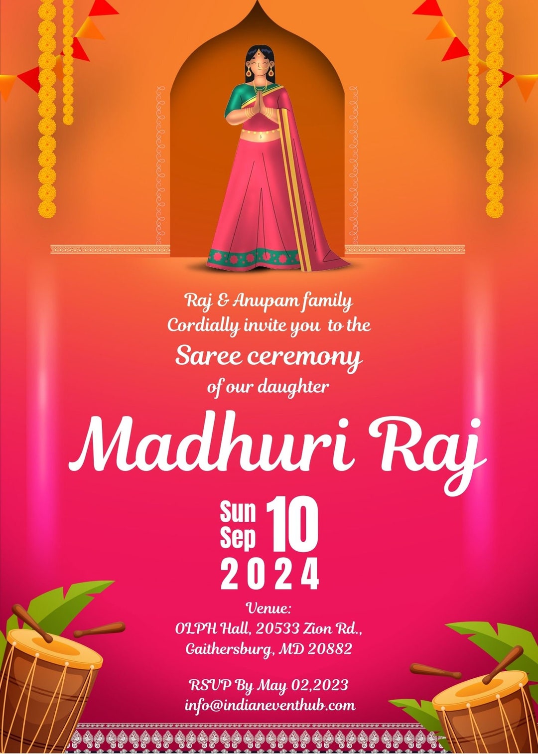 Half Saree Ceremony Invitation Digital Canva Editable Printable Sari ...
