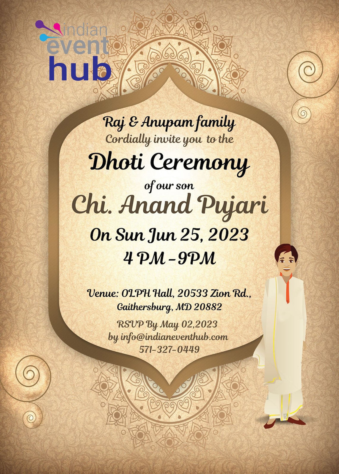 Dhoti Ceremony Invitation Digital Canva Editable Printable Dhoti ...