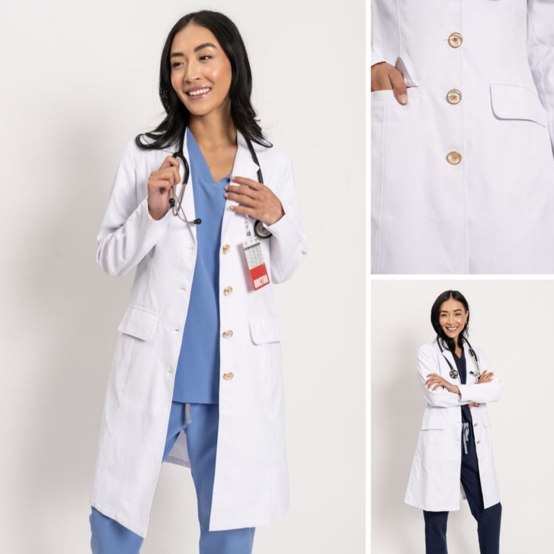 Slim Fit Lab Coat, Personalized Embroidery, Gold Buttons - Etsy