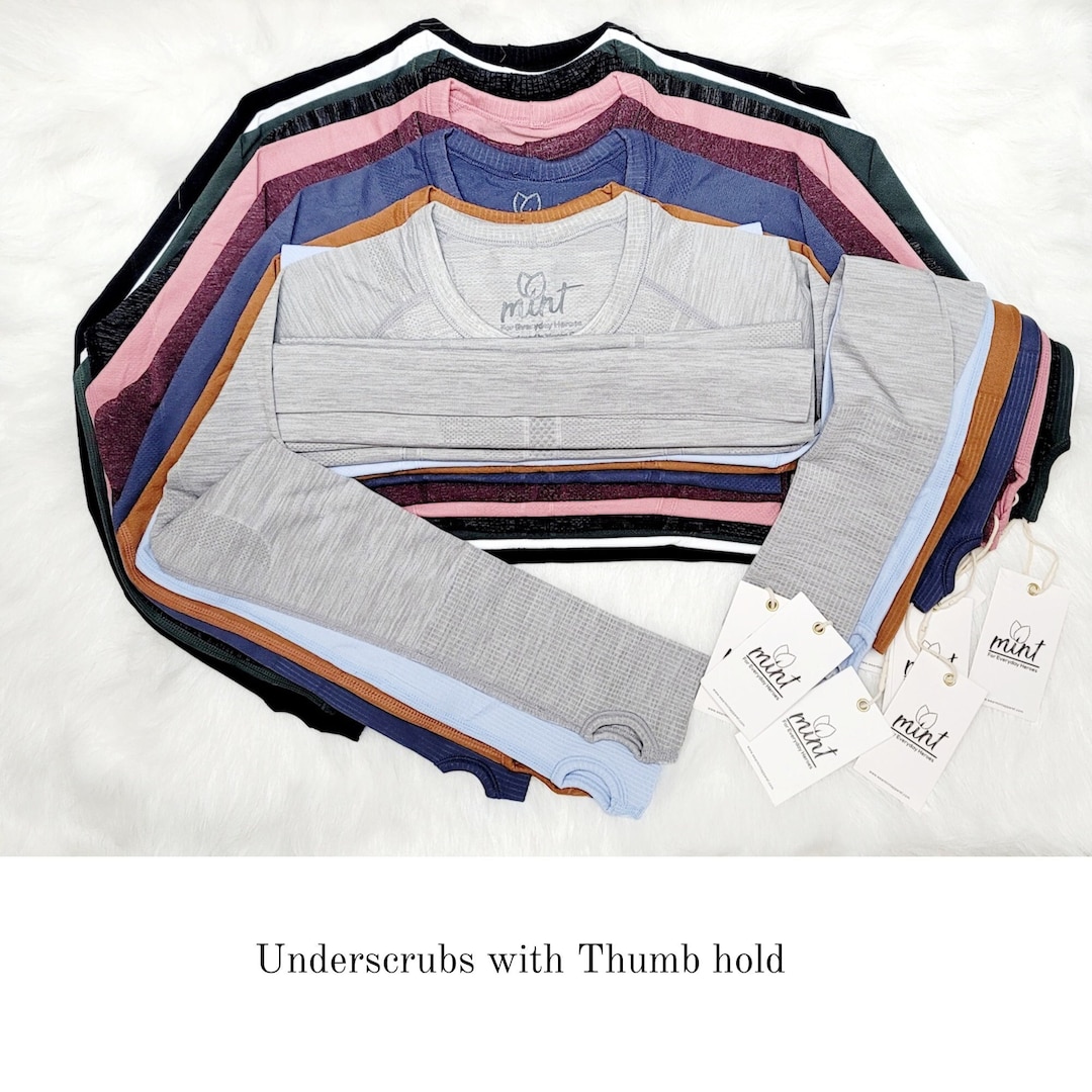 UNDERSHIRT, Work Clothes, SCRUB TOPS, Thumbhole Long Sleeve Layering ...