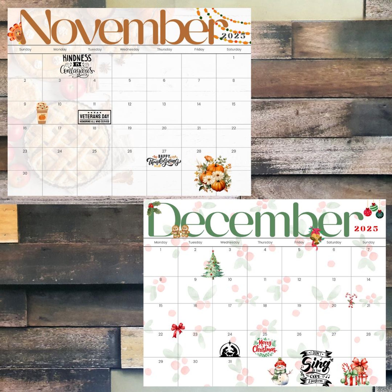 2025 - 12 Month Printable Calendar - Etsy