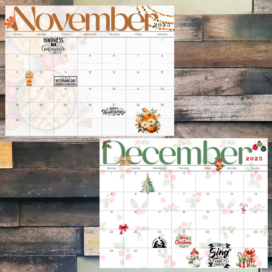 2025 - 12 Month Printable Calendar - Etsy