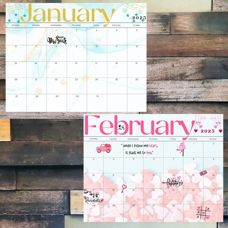 2025 - 12 Month Printable Calendar - Etsy