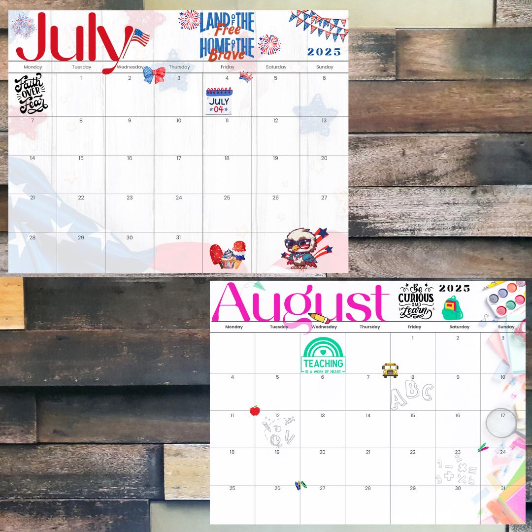 2025 - 12 Month Printable Calendar - Etsy