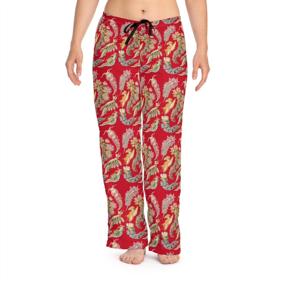 Nudibranch Pajama Pants, Ernst Haeckel Red Patterned Lounge Sleepwear ...