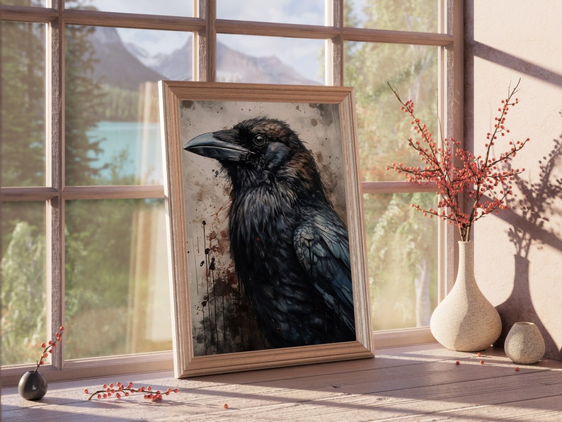 Printable Black Raven Bird Painting Home Wall Decor Wall - Etsy