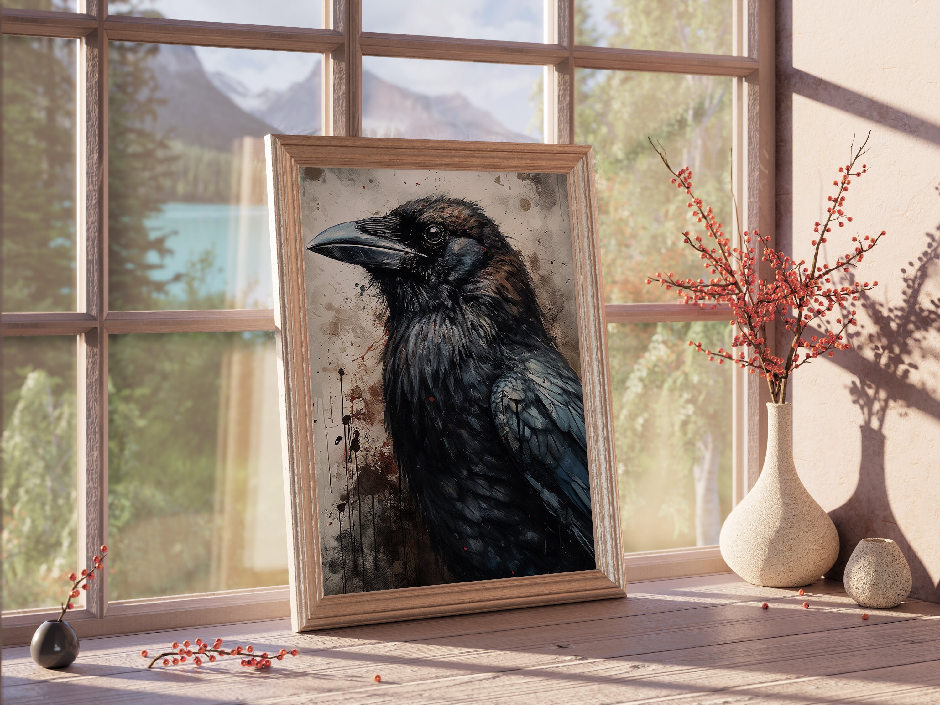 Printable Black Raven Bird Painting Home Wall Decor Wall - Etsy