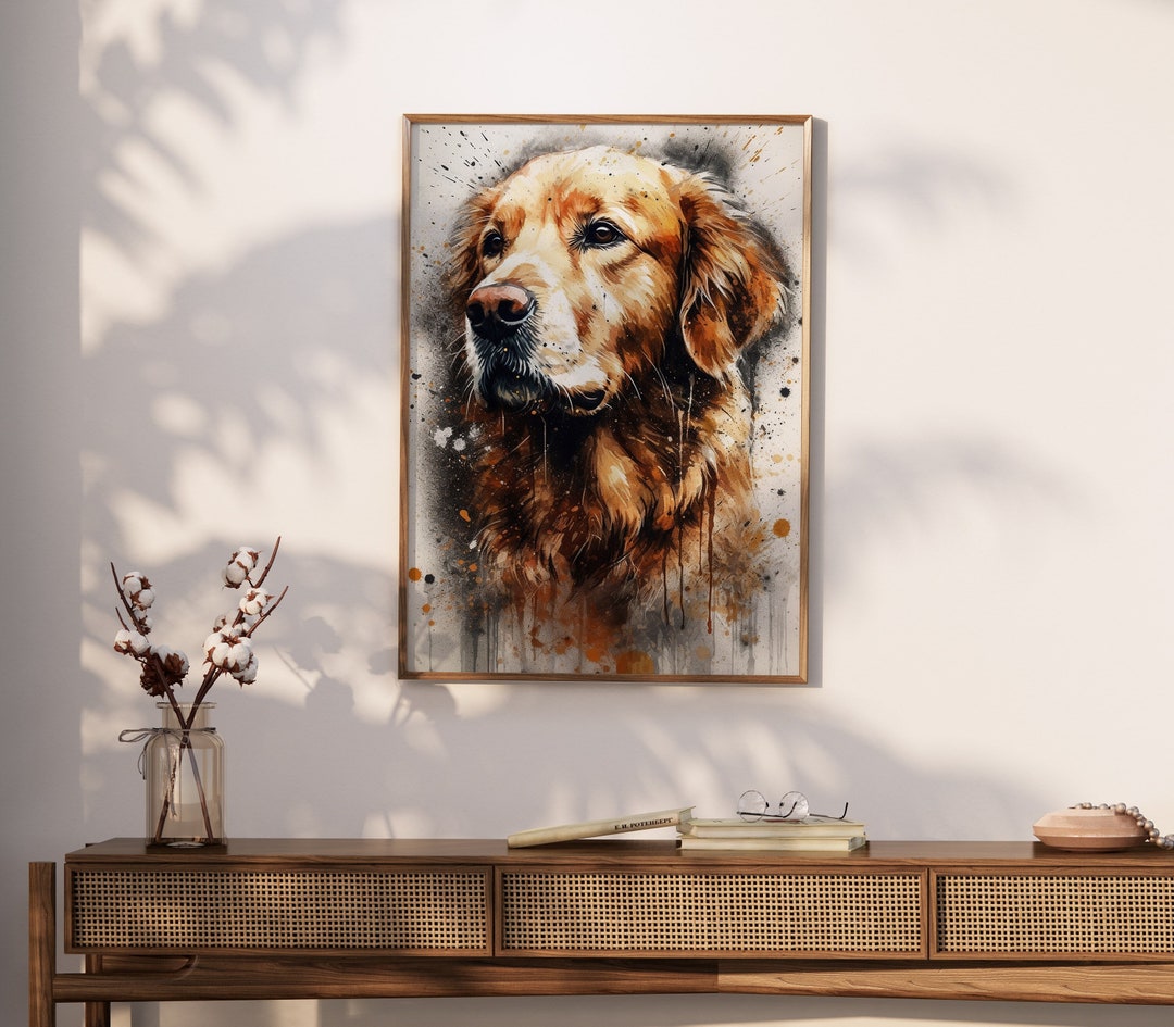 Printable Golden Retriever Dog Portrait Painting Home Wall Decor Wall ...