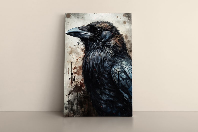 Printable Black Raven Bird Painting Home Wall Decor Wall - Etsy