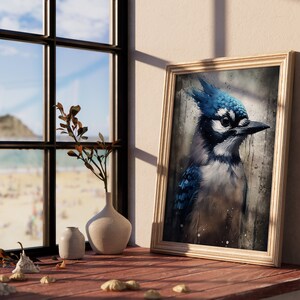 Printable Blue Jay Bird Portrait Painting Home Wall Decor Wall Art ...