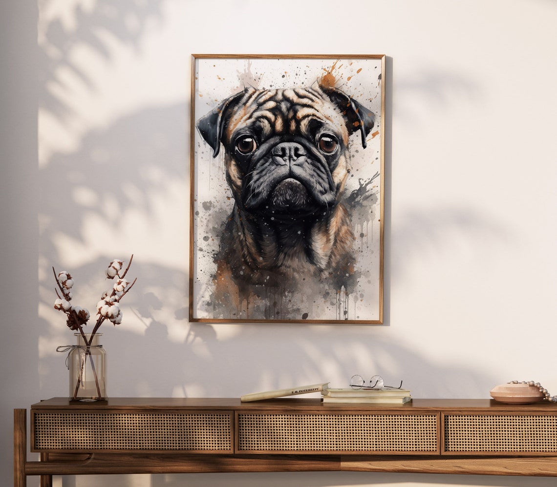 Printable Pug Dog Portrait Painting Home Wall Decor Wall Art Painting ...