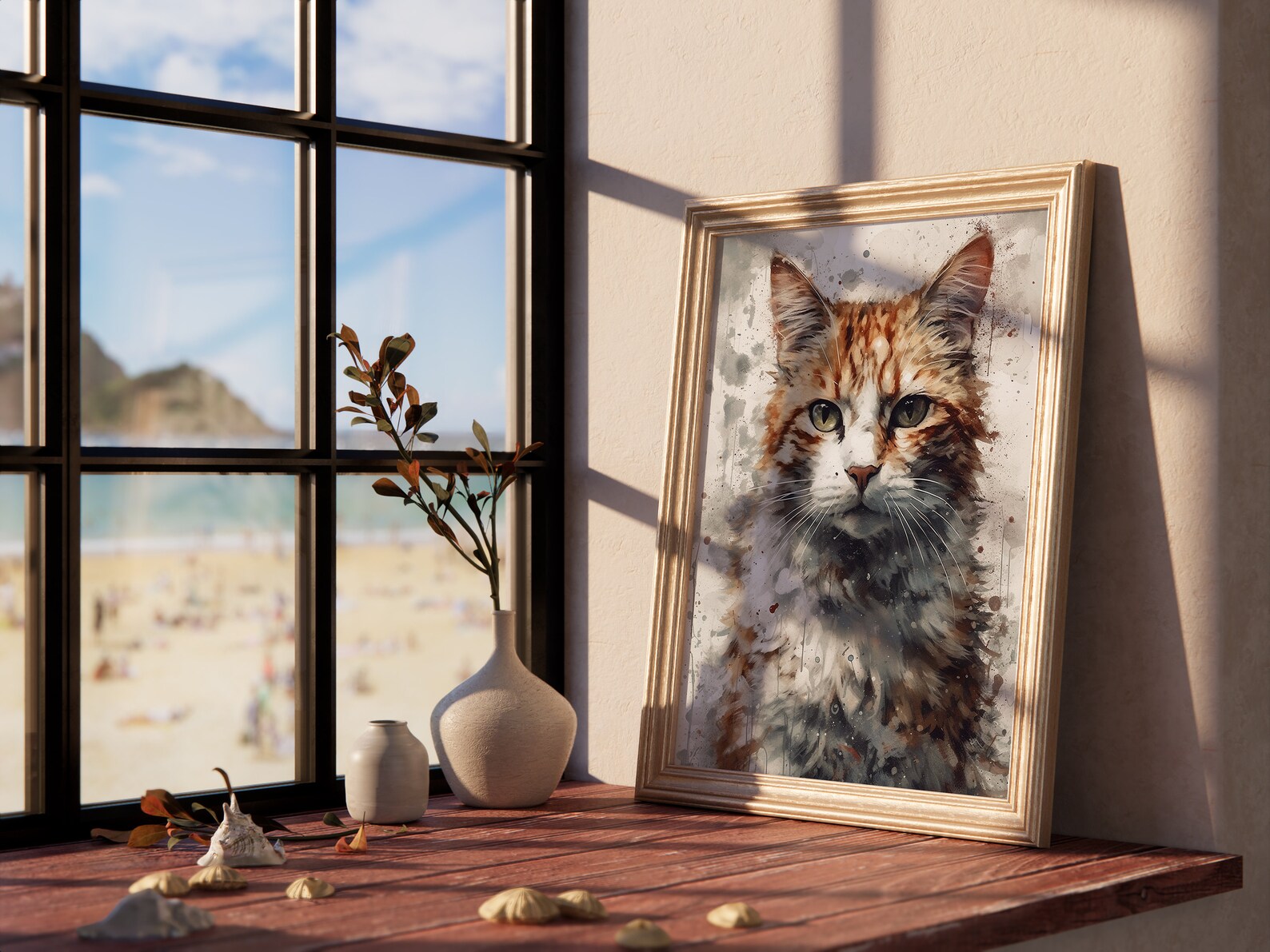 Printable Orange Tabi Cat Portrait Painting Home Wall Decor - Etsy