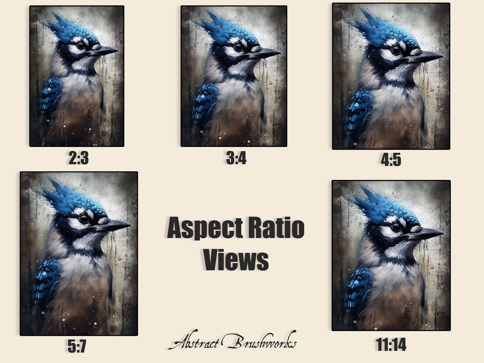 Printable Blue Jay Bird Portrait Painting Home Wall Decor Wall Art ...