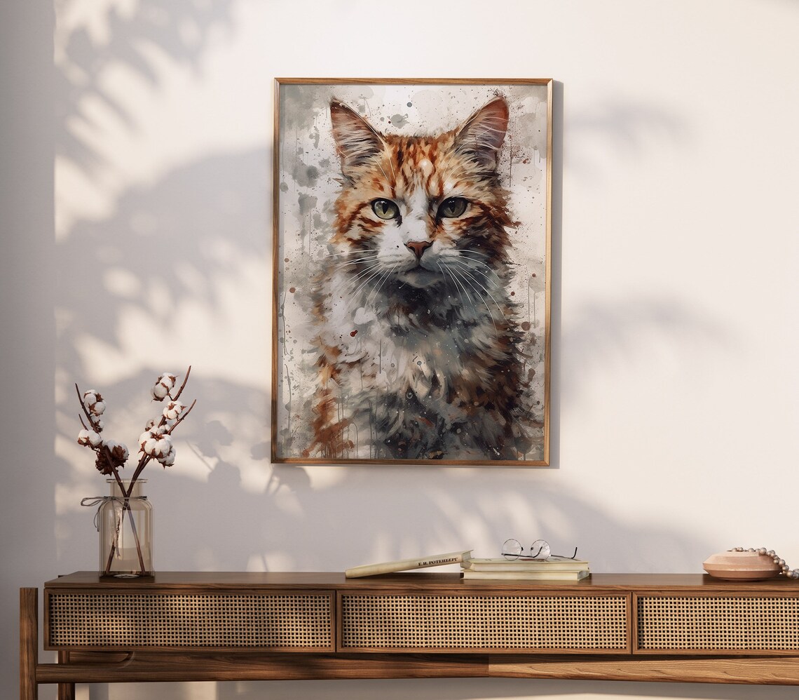 Printable Orange Tabi Cat Portrait Painting Home Wall Decor - Etsy