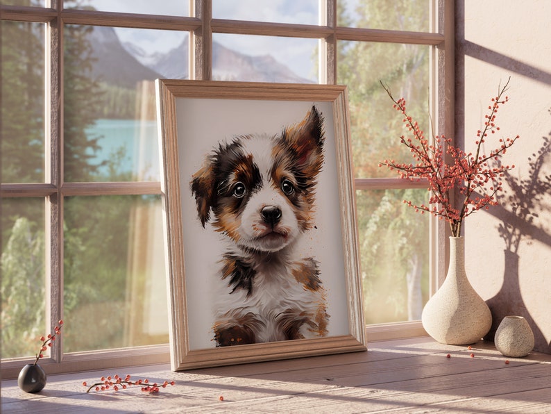 Printable Australian Shepherd Puppy Portrait Home Wall Decor Wall Art ...