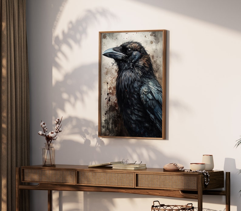 Printable Black Raven Bird Painting Home Wall Decor Wall - Etsy