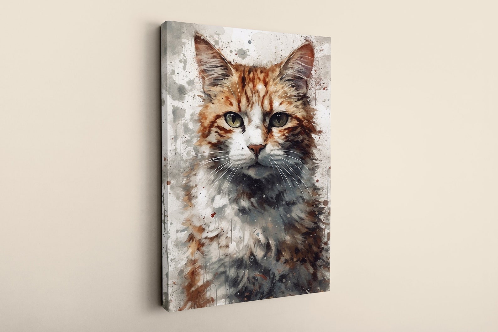 Printable Orange Tabi Cat Portrait Painting Home Wall Decor - Etsy