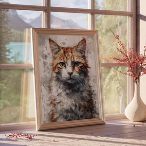 Printable Orange Tabi Cat Portrait Painting Home Wall Decor - Etsy