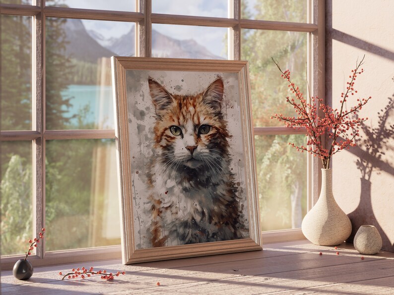 Printable Orange Tabi Cat Portrait Painting Home Wall Decor - Etsy