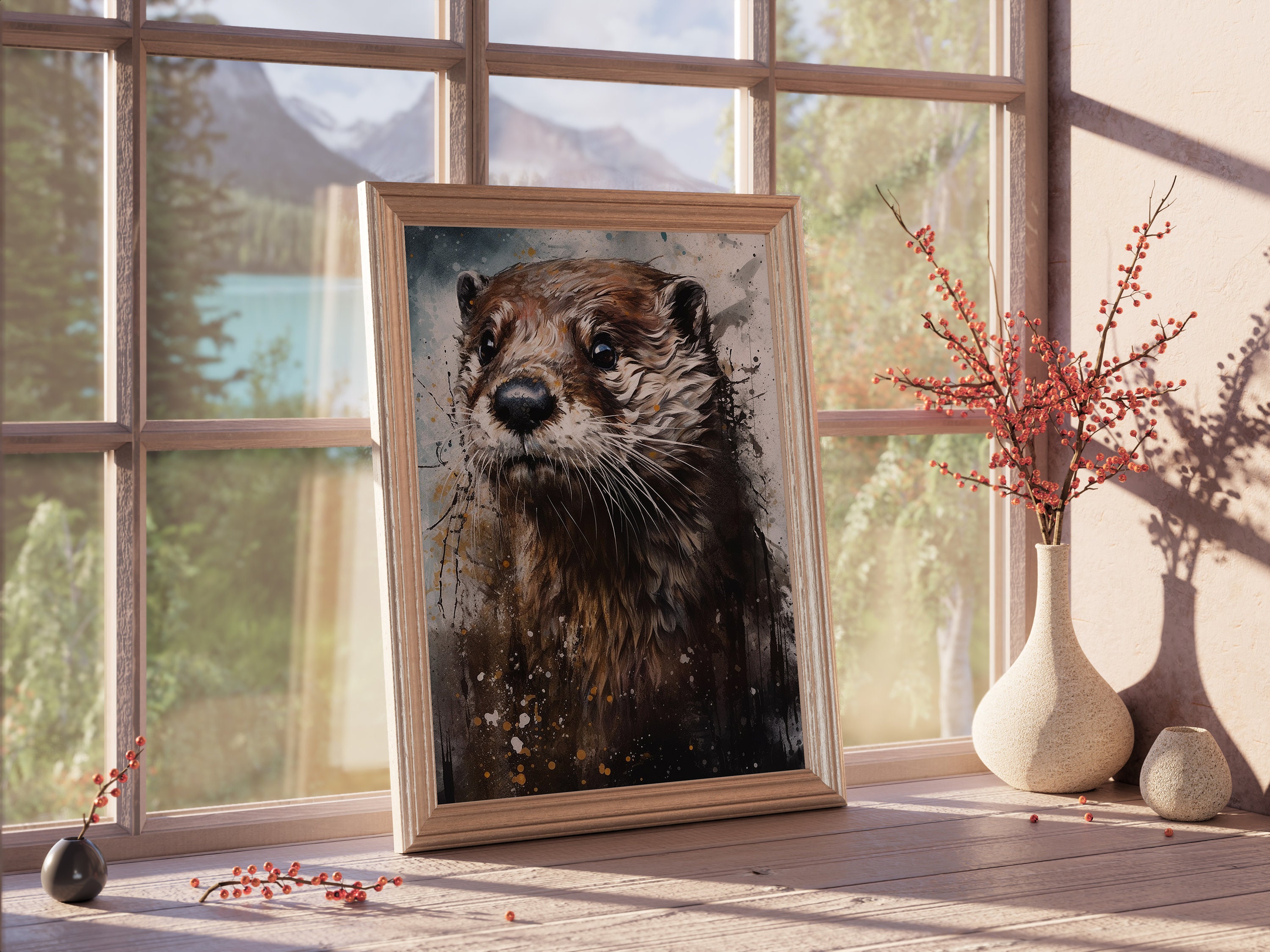 Printable Otter Portrait Painting Home Wall Decor Wall Art Painting ...