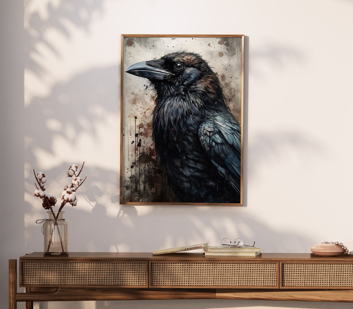Printable Black Raven Bird Painting Home Wall Decor Wall - Etsy