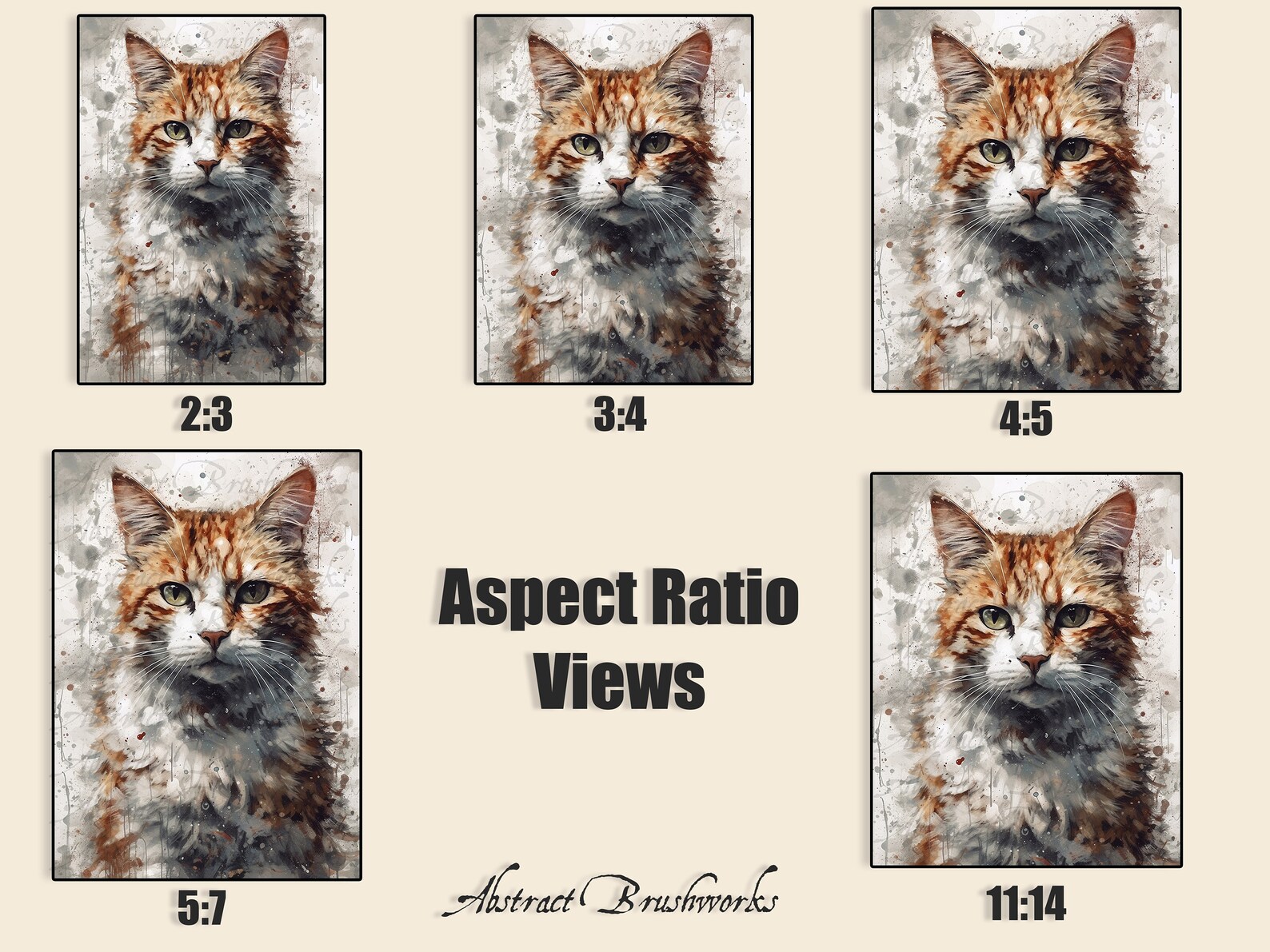 Printable Orange Tabi Cat Portrait Painting Home Wall Decor - Etsy