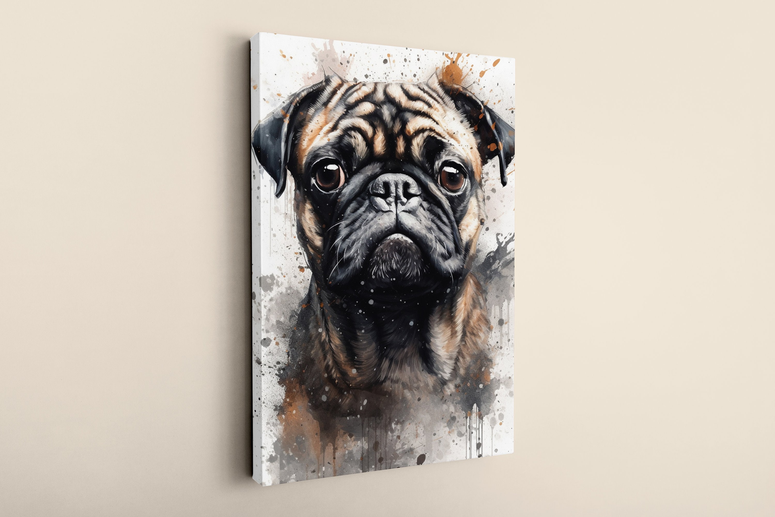 Printable Pug Dog Portrait Painting Home Wall Decor Wall Art Painting ...