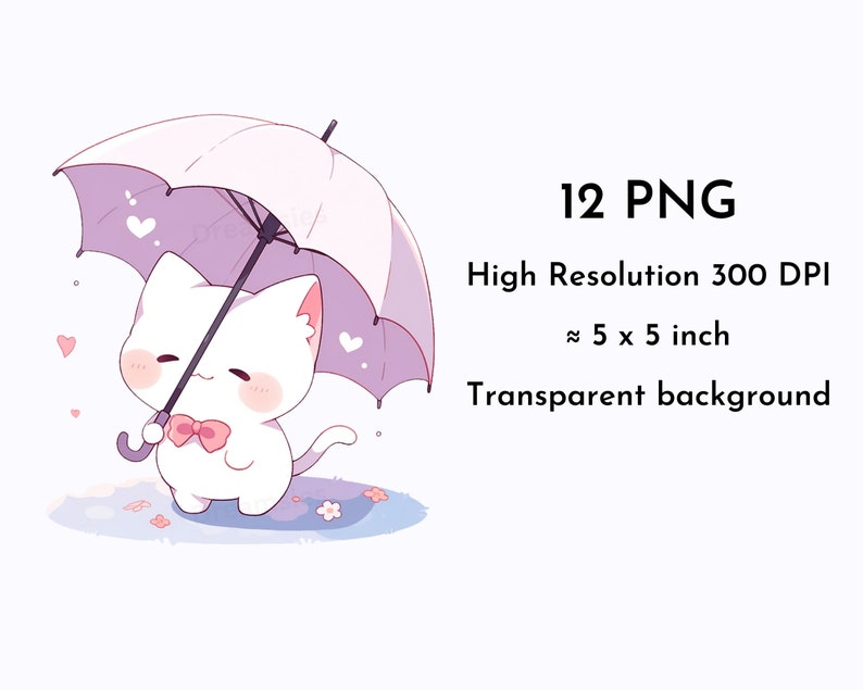 Kawaii Cute Cat Clipart | Adorable Kitten PNG Clipart | Commercial Use ...