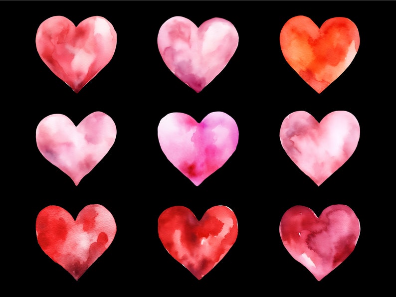 Watercolor Hearts Clipart | Watercolor Love Clipart | Valentine's Day ...