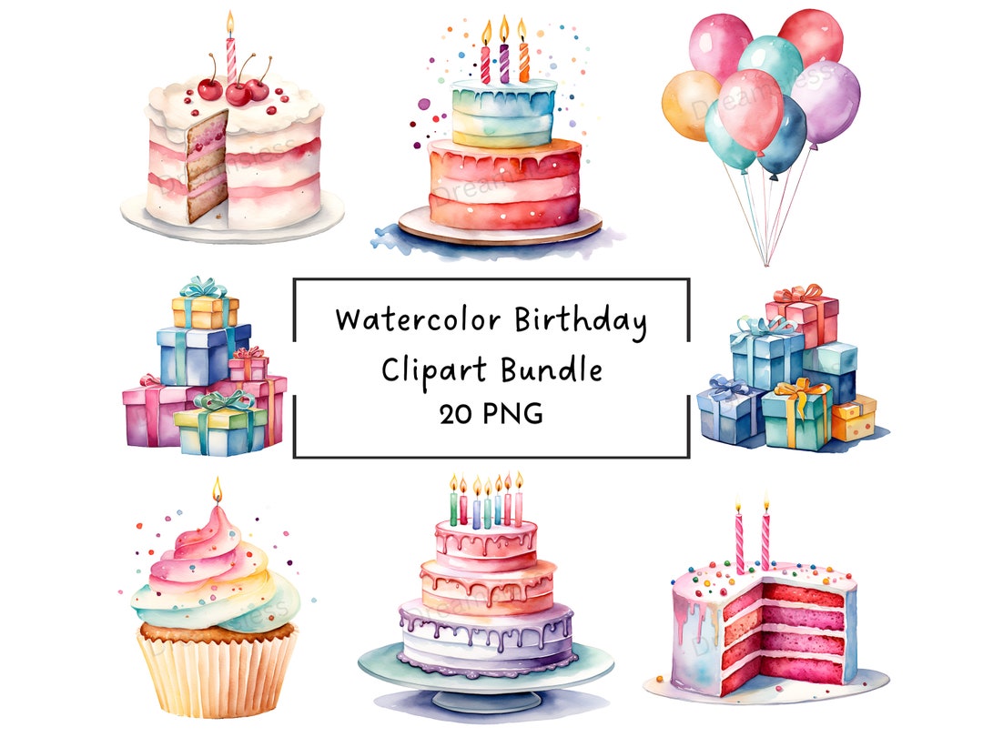 Watercolor Birthday Clipart | Happy Birthday PNG Clipart Bundle ...