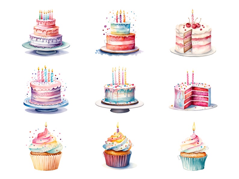 Watercolor Birthday Clipart | Happy Birthday PNG Clipart Bundle ...