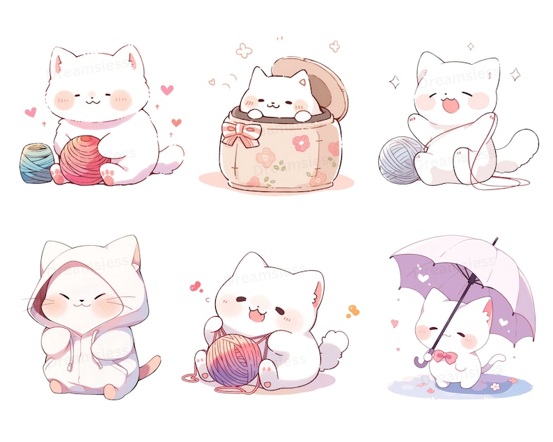 Kawaii Cute Cat Clipart | Adorable Kitten PNG Clipart | Commercial Use ...