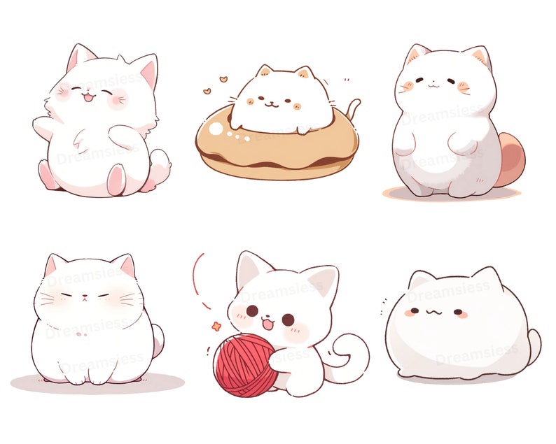 Kawaii Cute Cat Clipart | Adorable Kitten PNG Clipart | Commercial Use ...