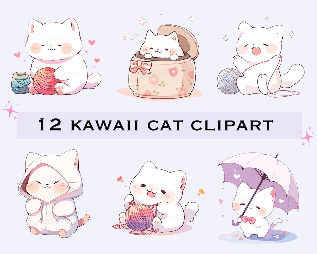 Kawaii Cute Cat Clipart | Adorable Kitten PNG Clipart | Commercial Use ...
