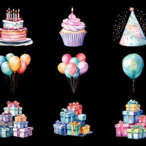 Watercolor Birthday Clipart | Happy Birthday PNG Clipart Bundle ...