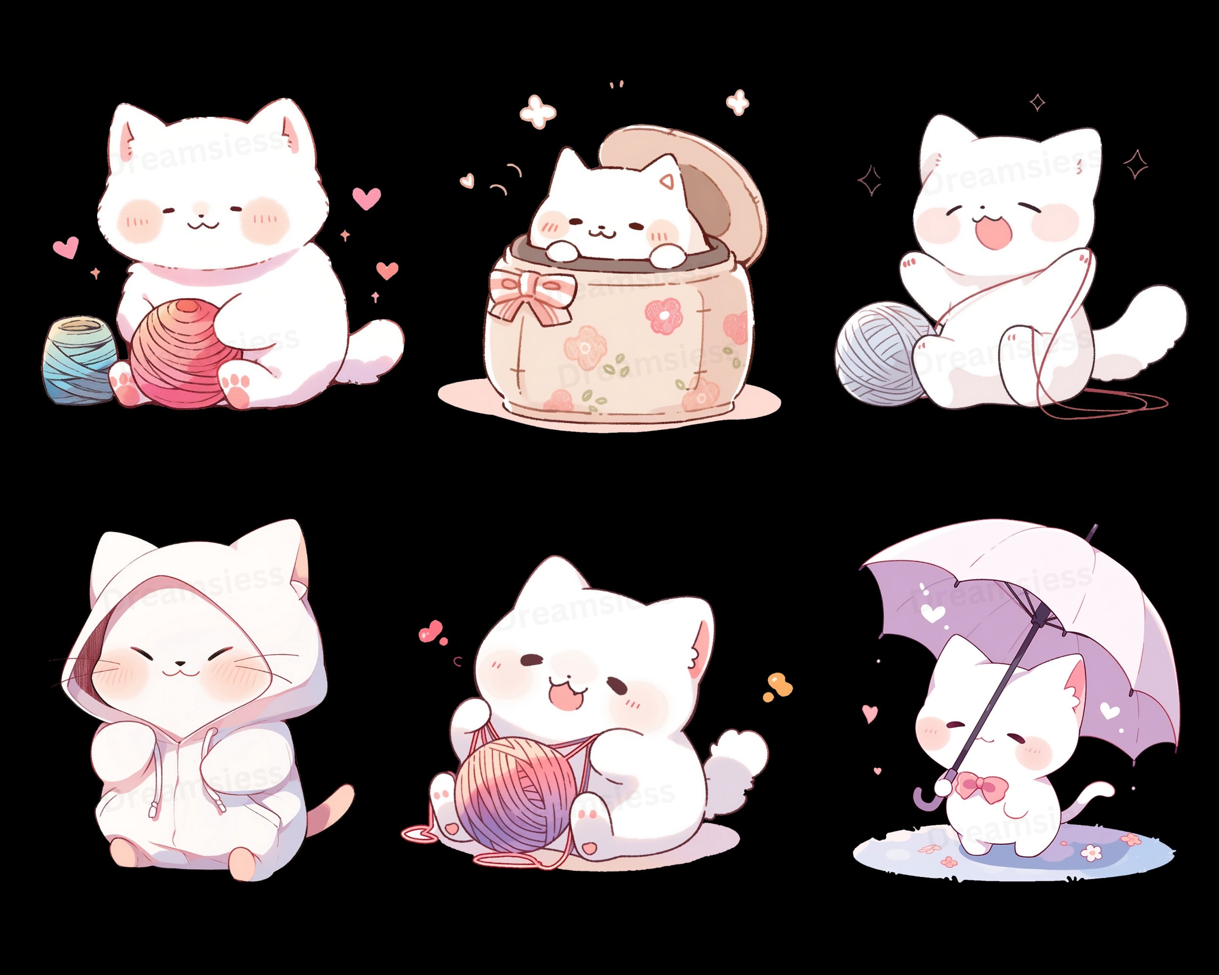 Kawaii Cute Cat Clipart | Adorable Kitten PNG Clipart | Commercial Use ...